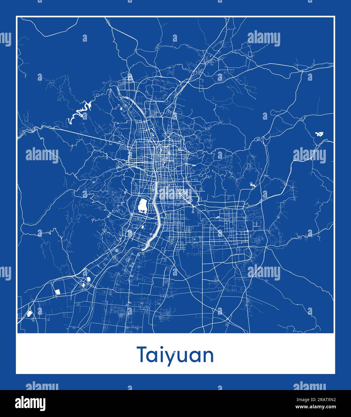 Taiyuan China Asia City map blue print vector illustration Stock Vector ...