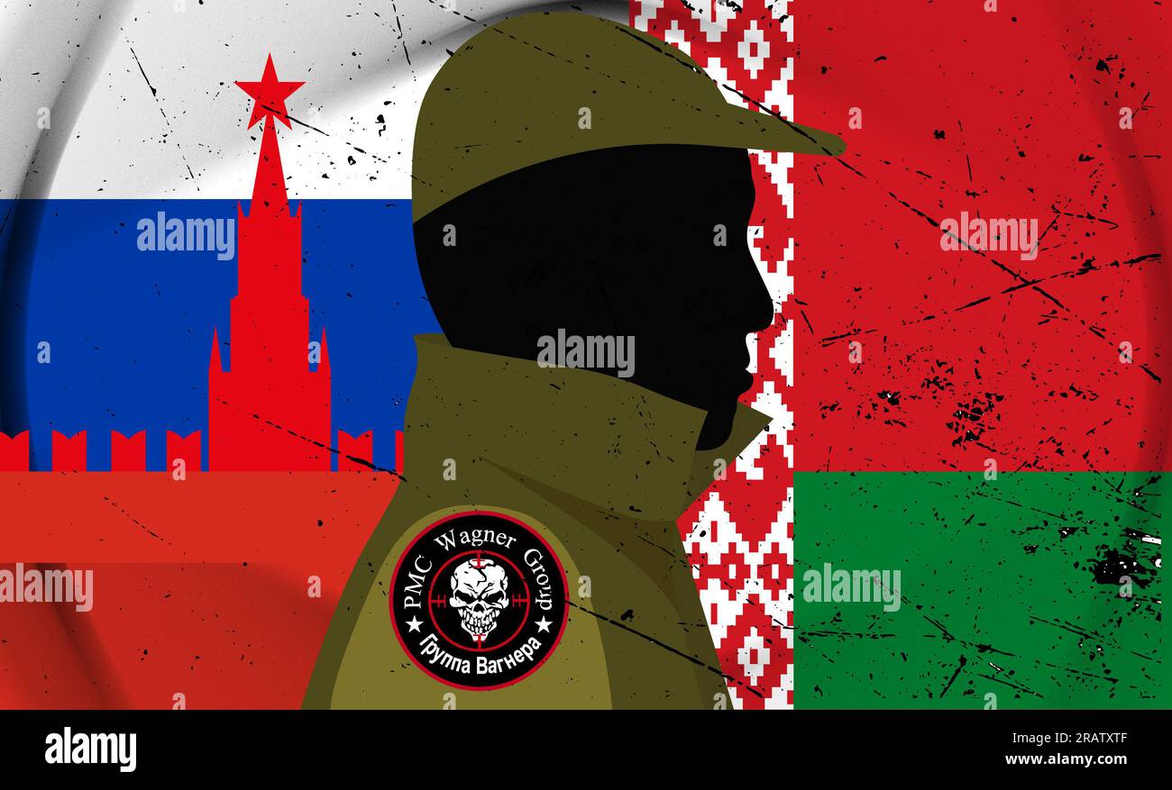 2023. Silhouette of the head of Wagner PMC Yevgeny Prigozhin against ...