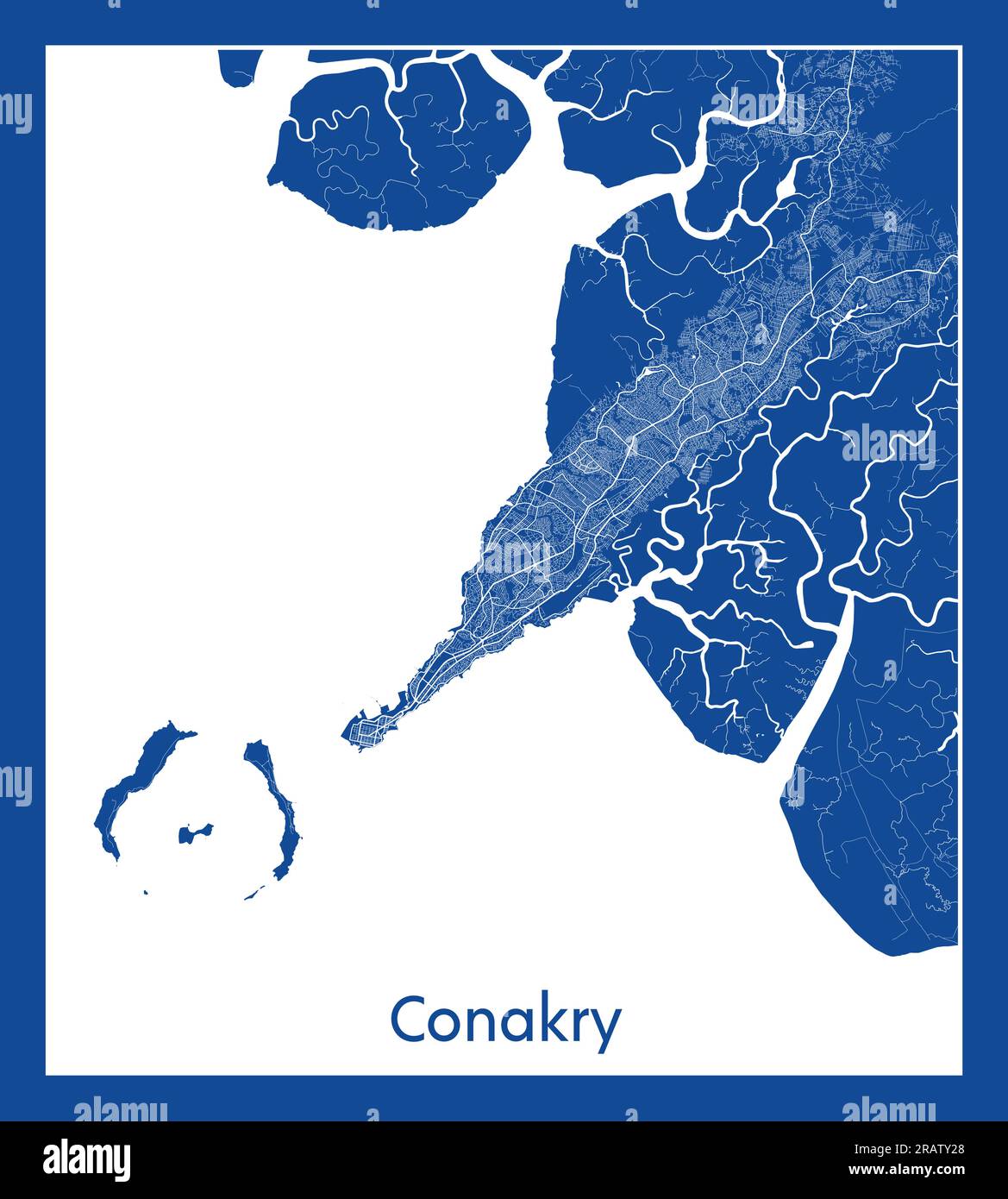 Conakry Guinea Africa City map blue print vector illustration Stock ...