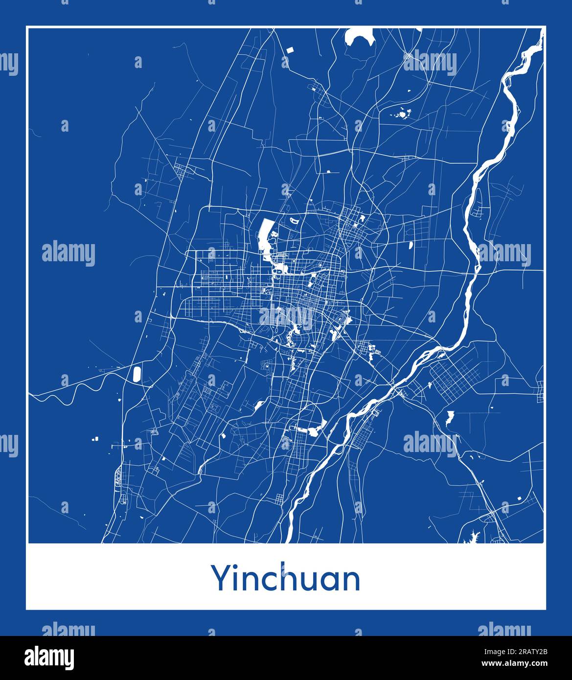 Yinchuan China Asia City map blue print vector illustration Stock ...