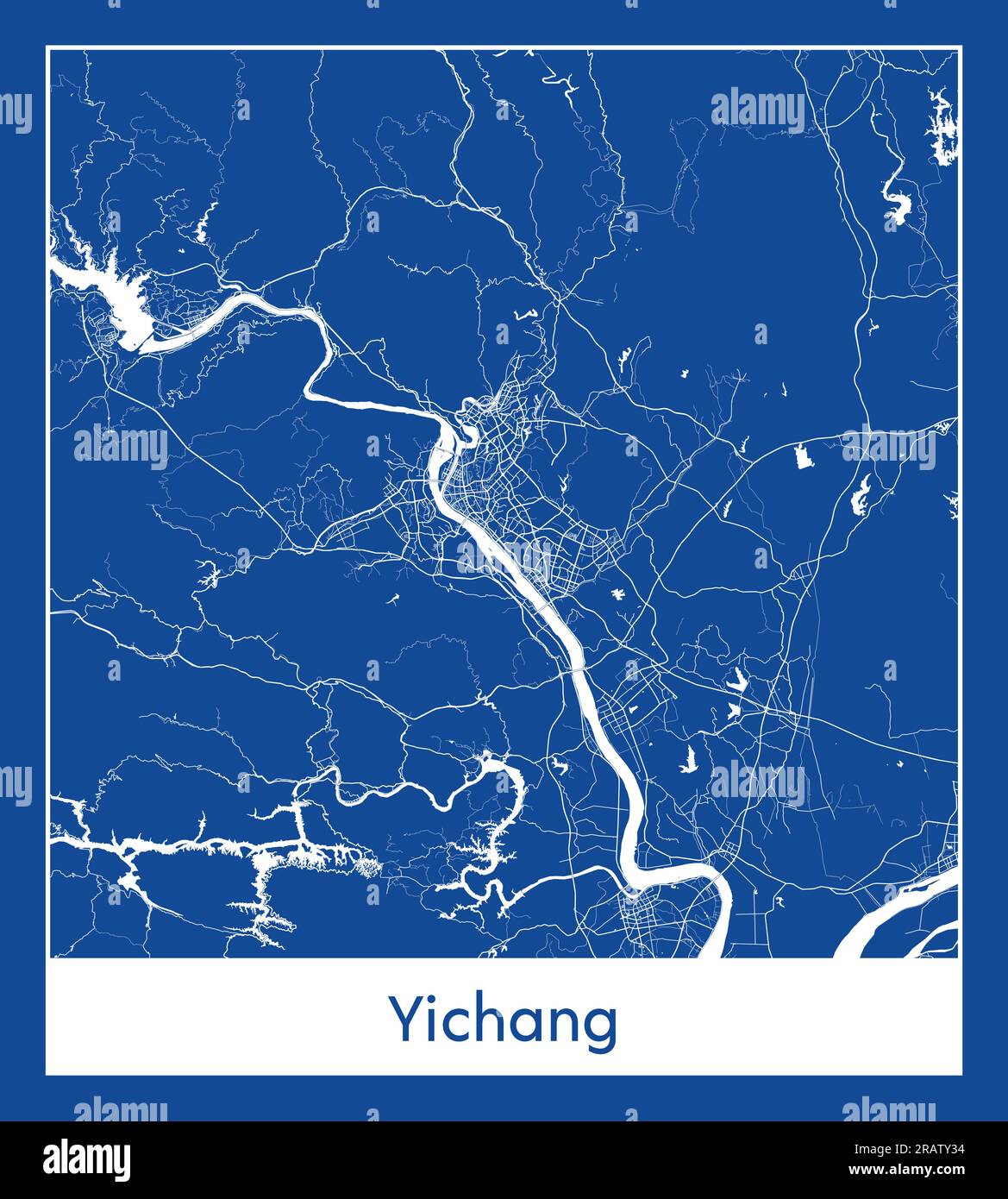 Yichang China Asia City map blue print vector illustration Stock Vector ...