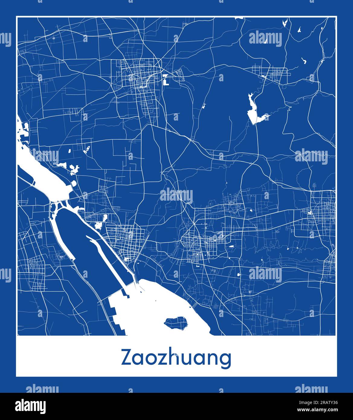 Zaozhuang China Asia City map blue print vector illustration Stock ...