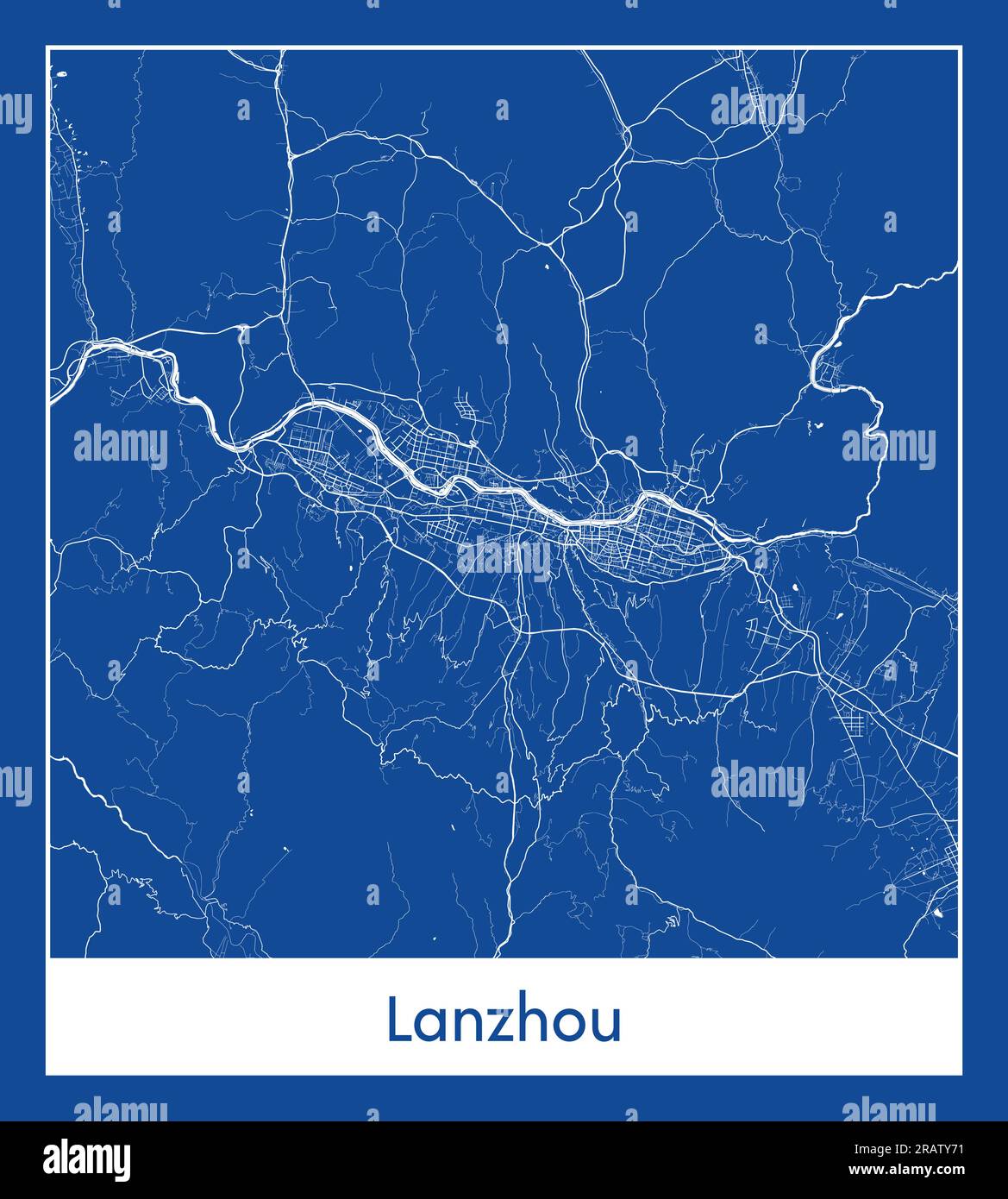 Lanzhou China Asia City map blue print vector illustration Stock Vector ...