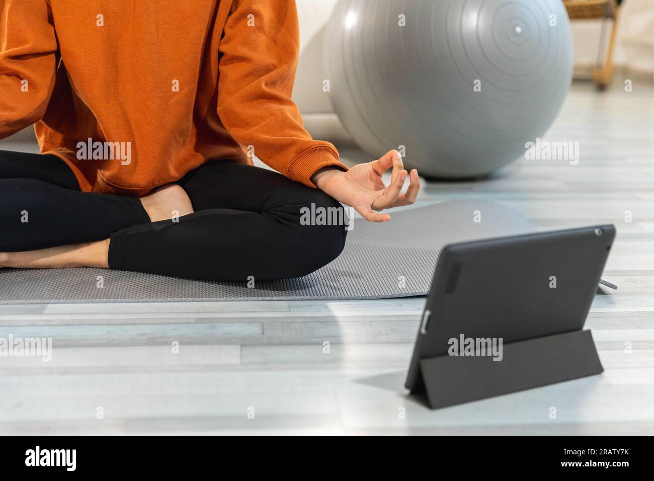 Yoga mindfulness meditation. Woman hands in chin mudra gesture. African ...