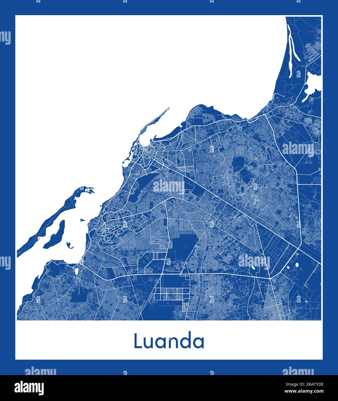 Luanda Angola Africa City map blue print vector illustration Stock ...