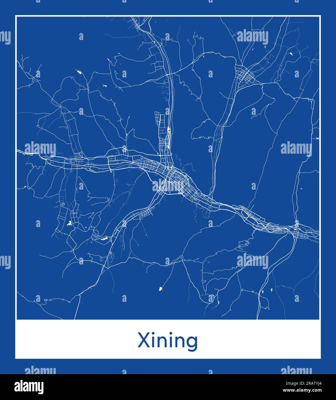Xining China Asia City map blue print vector illustration Stock Vector ...