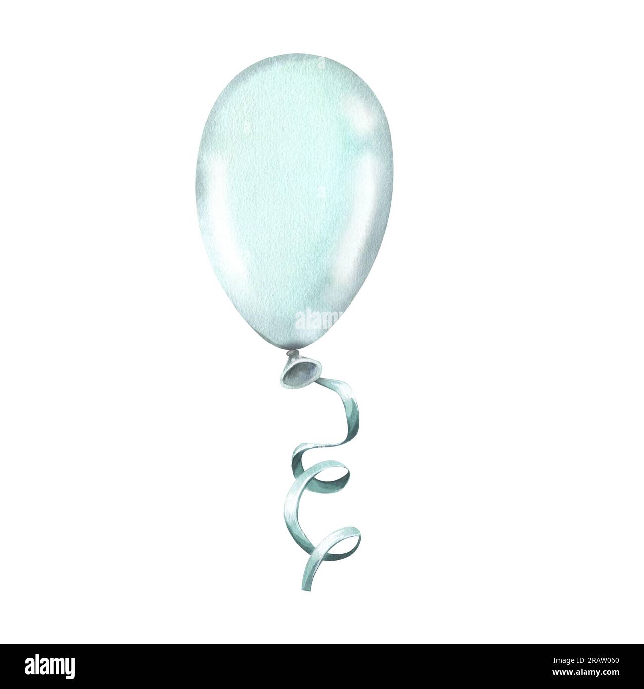 Blue balloon with ribbon. Watercolor illustration, hand drawn. Isolated ...