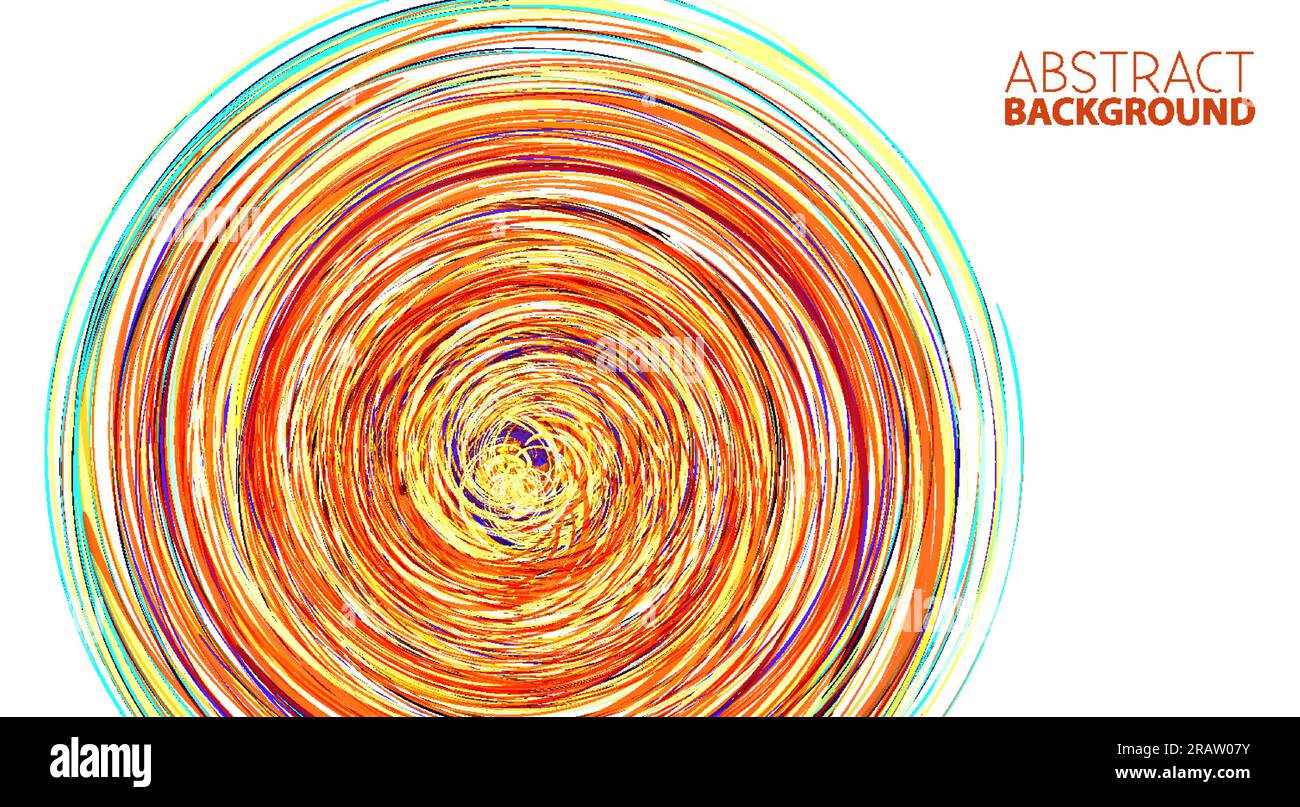 Rotation. Rotating orange circle by thin multicolored tangled lines ...