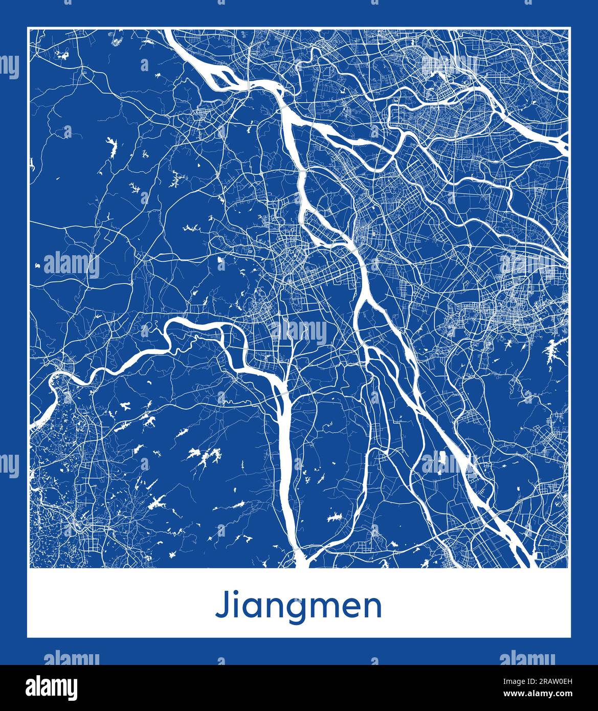 Jiangmen China Asia City map blue print vector illustration Stock ...