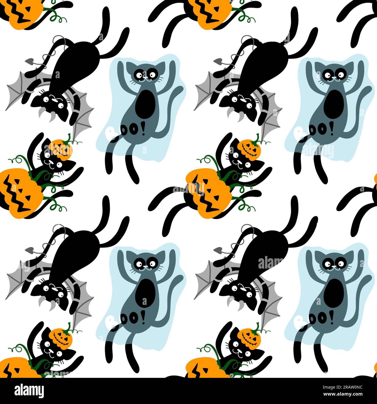 Halloween cartoon cats seamless pumpkins and ghost and monsters vampire ...
