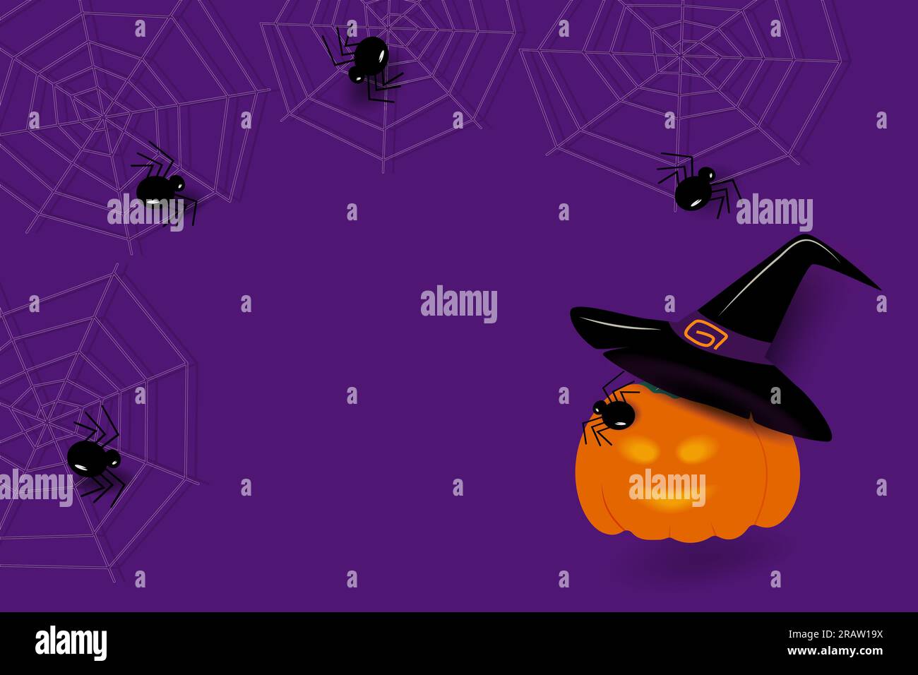 Abstract frame for Halloween with cobwebs, spiders pumpkin in witch hat ...