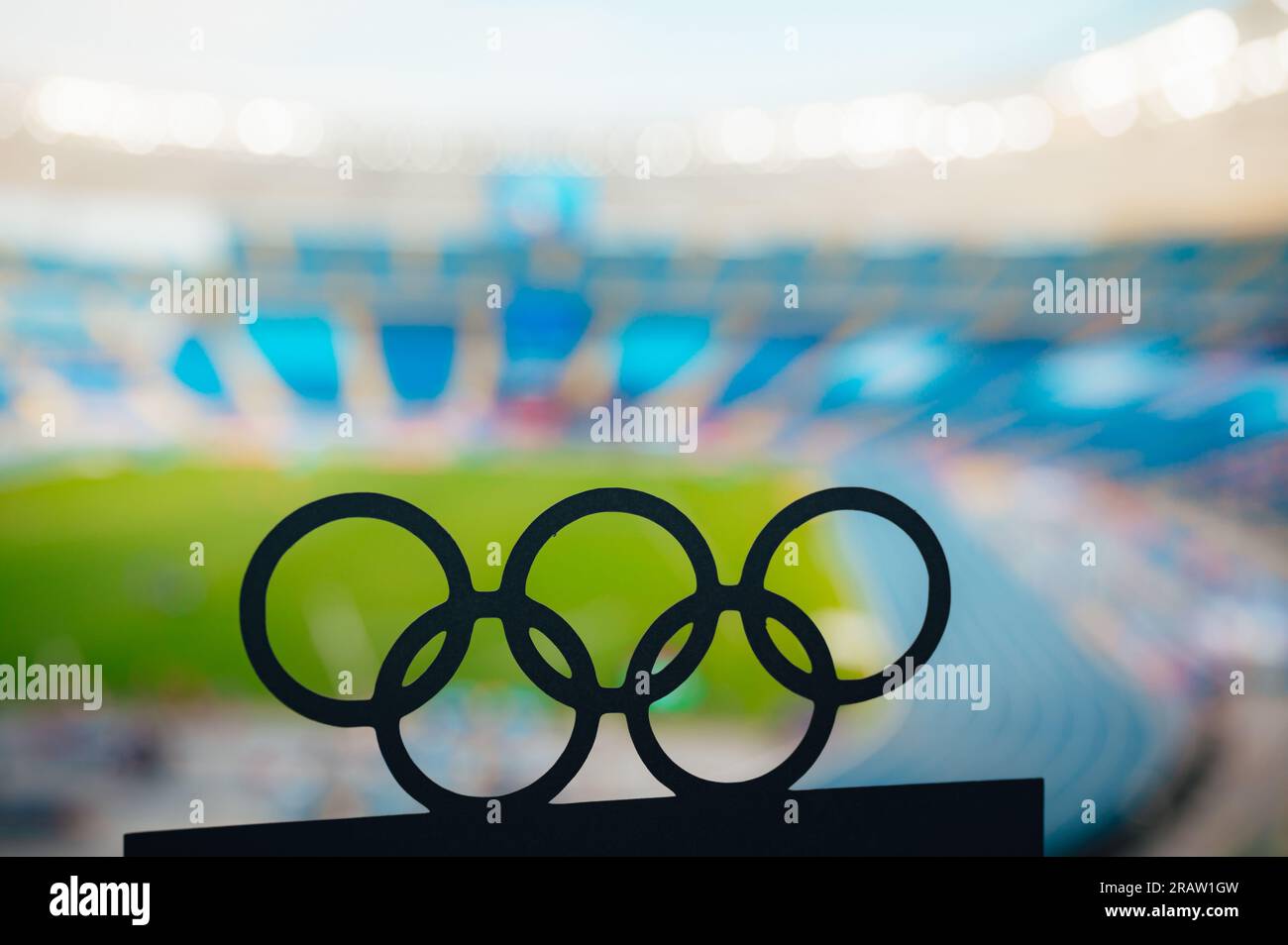 PARIS, FRANCE, JULY 7, 2023: Silhouette of Olympic Rings Against the ...