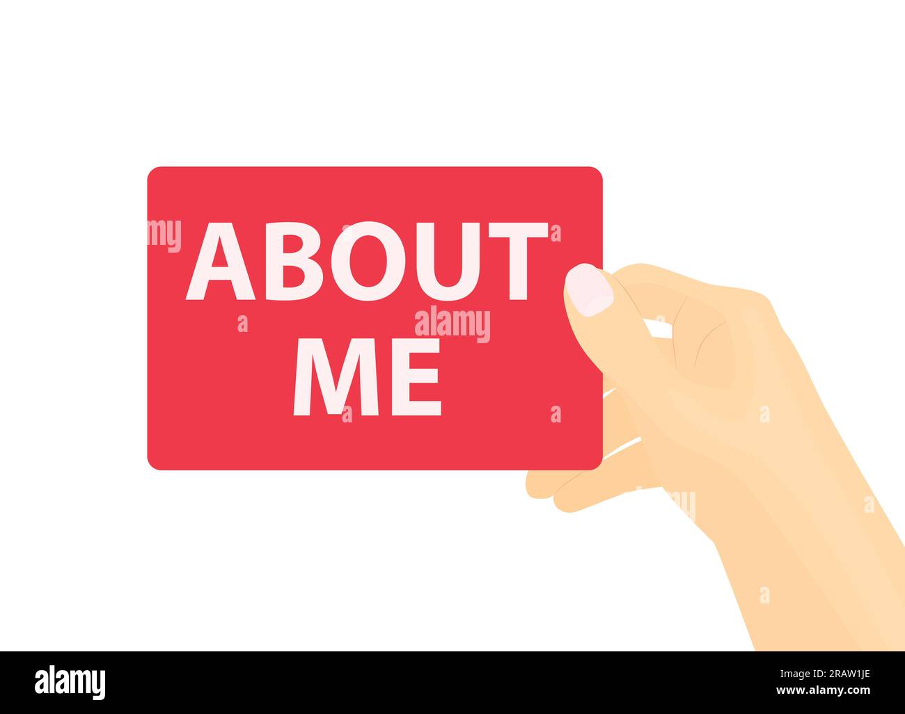 hand holding paper card with about me text - vector illustration Stock ...