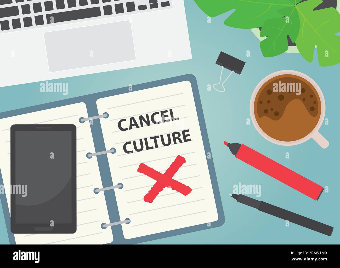 cancel culture written on in spiral notebook, flat lay desk composition ...