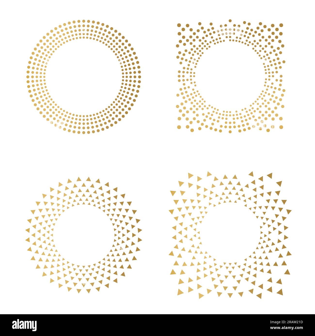 golden round frames set, made of dots and triangles- vector ...