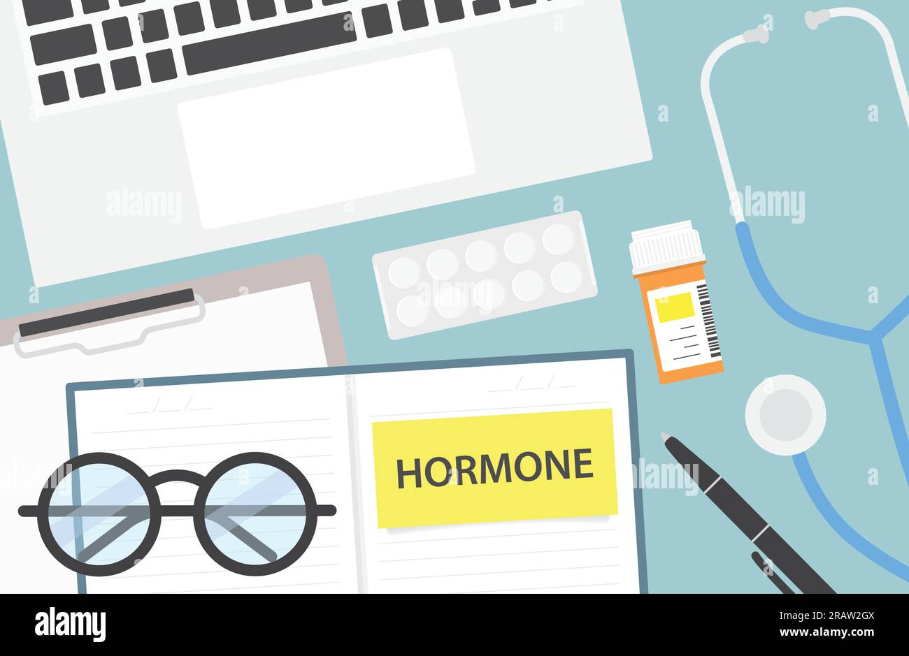 hormone written in notebook on doctor desk - vector illustration Stock ...