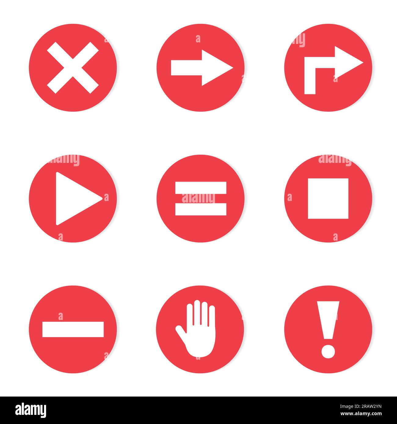 set of red sign button, ban, arrow, play, pause, warrant, exclamation ...