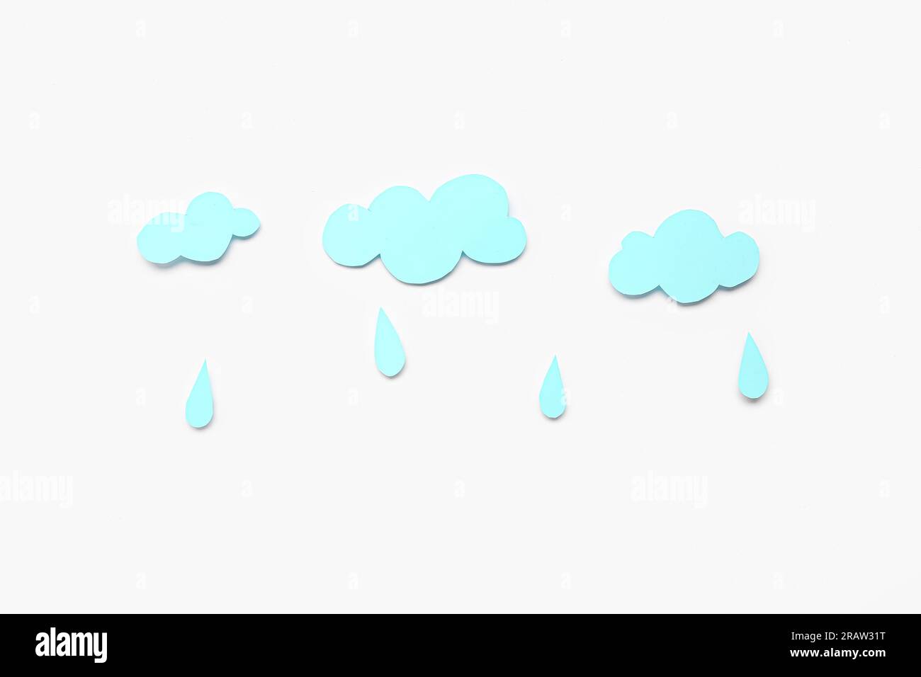 Paper clouds with rain drops on white background. Weather forecast ...