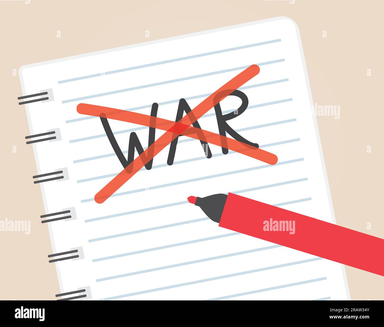 war word crossed out in a notebook, no to war protest concept - vector ...