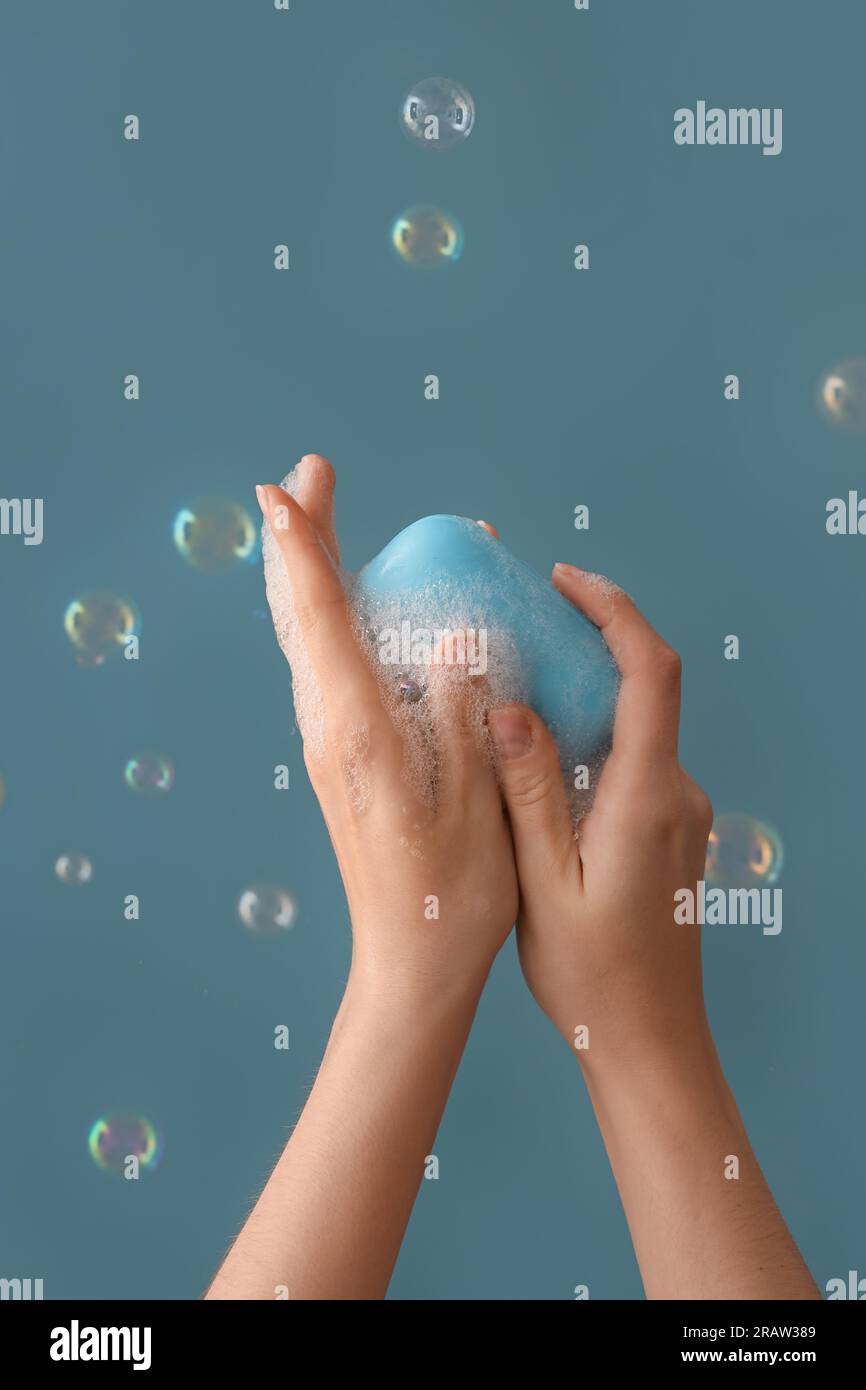 Woman washing hands soap bubbles hi-res stock photography and images ...