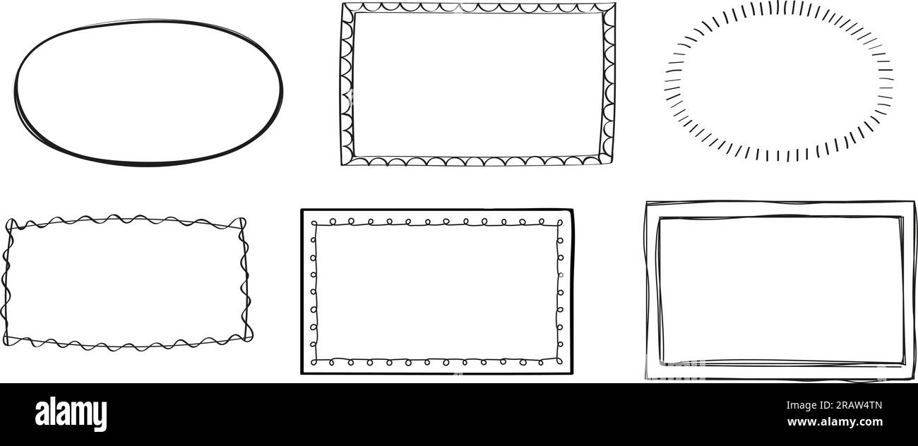 Outlines,vintage photo border. Mirror frames in doodle style. Blank ...