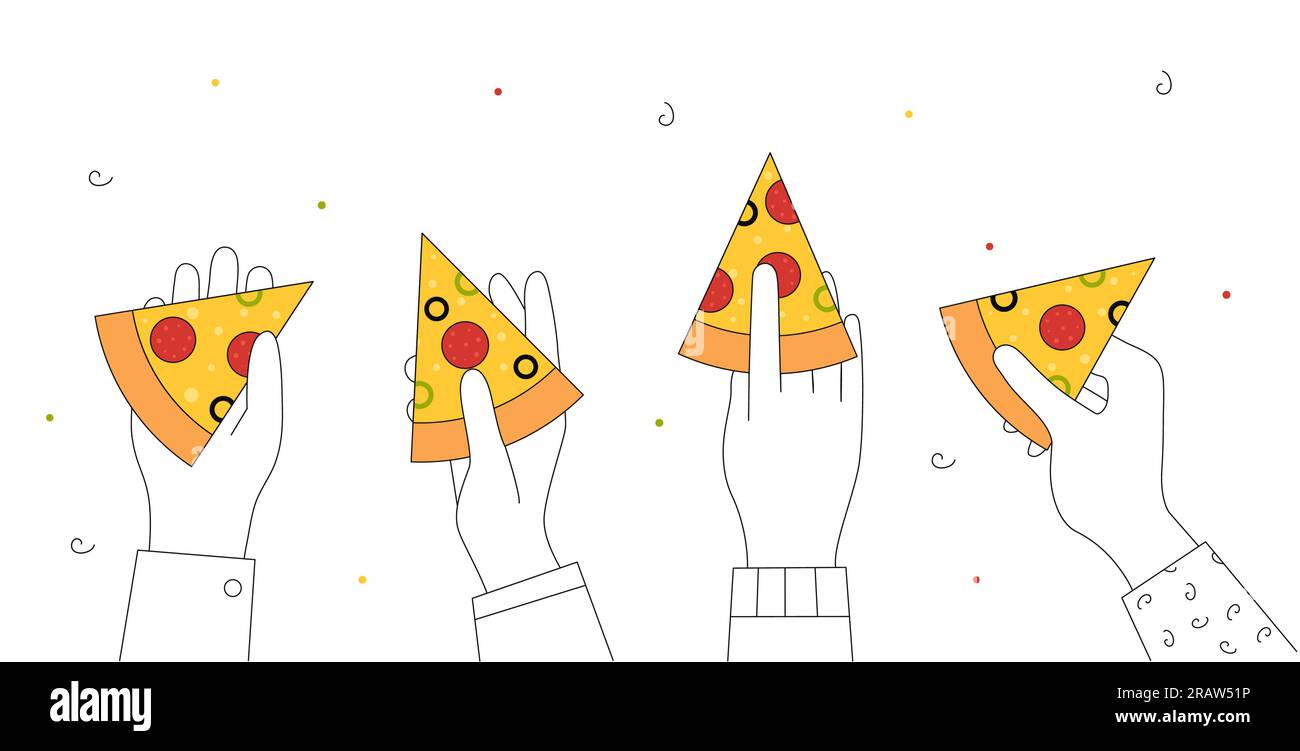 Hands holding pizza slices line concept Stock Vector Image & Art - Alamy