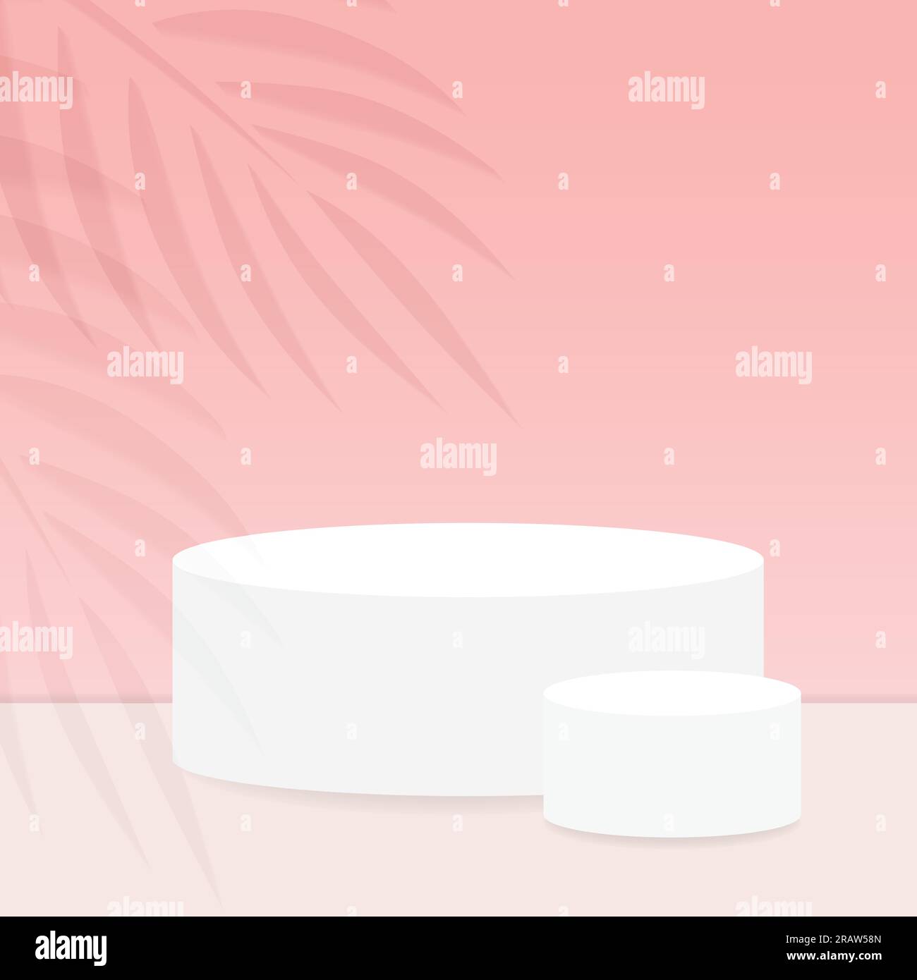 cylinder platforms, pedestals on stage with shadows of palm leaves ...