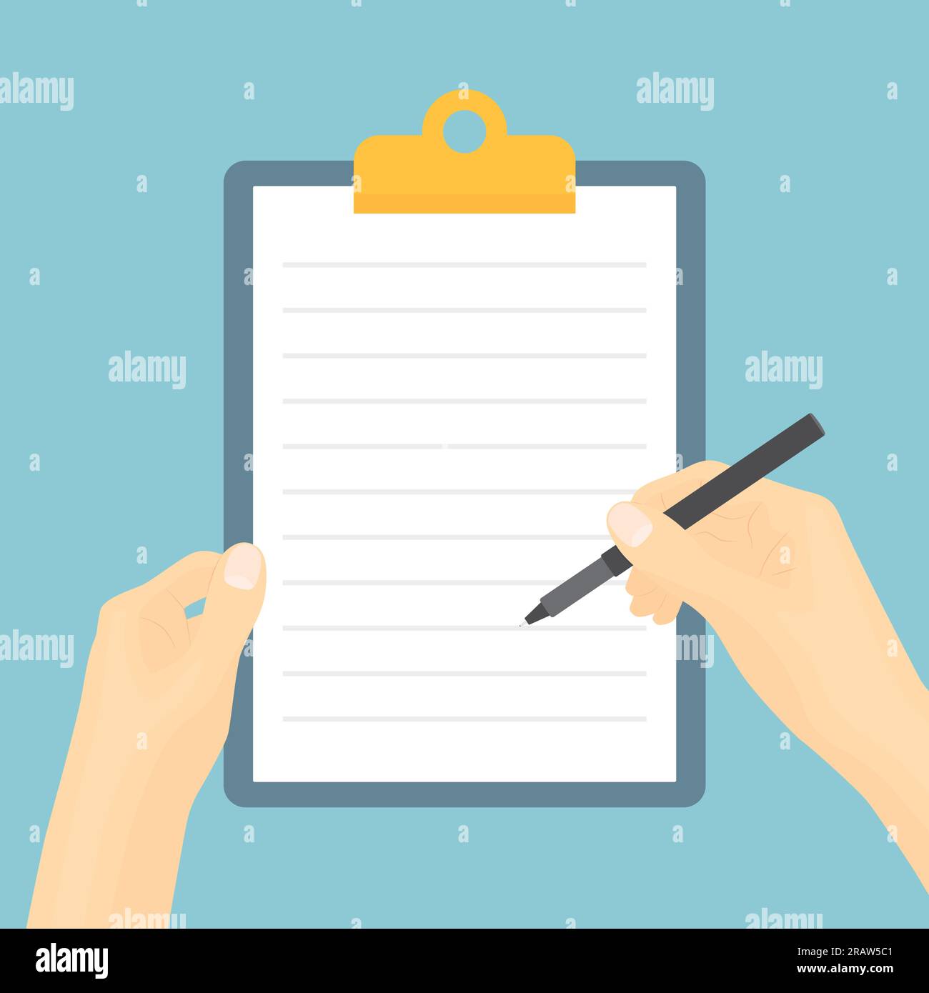 hands holding clipboard and pen, check list, plan concept - vector ...