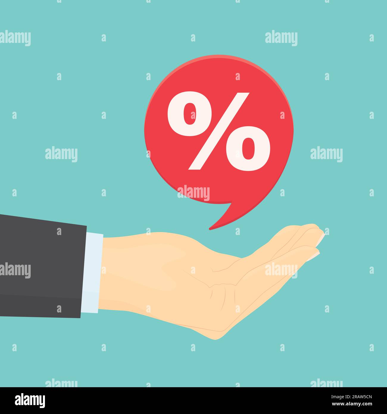 hand showing speech bubble with percentage sign- vector illustration ...