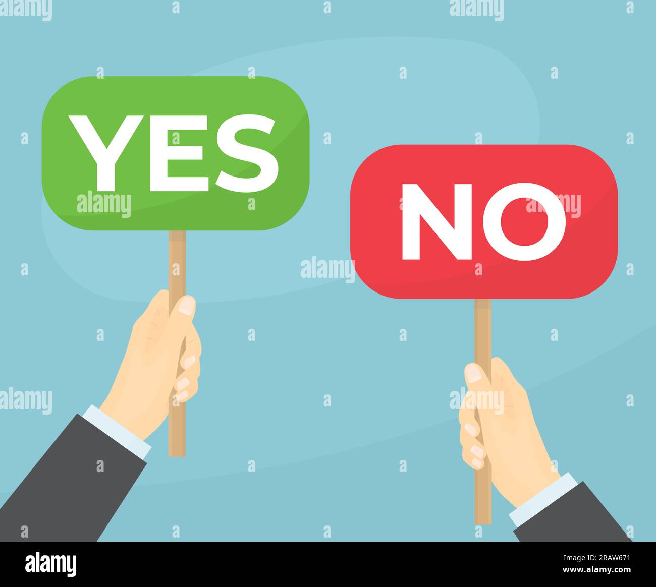 businessman hands holding yes and no banners, agree and disagree ...
