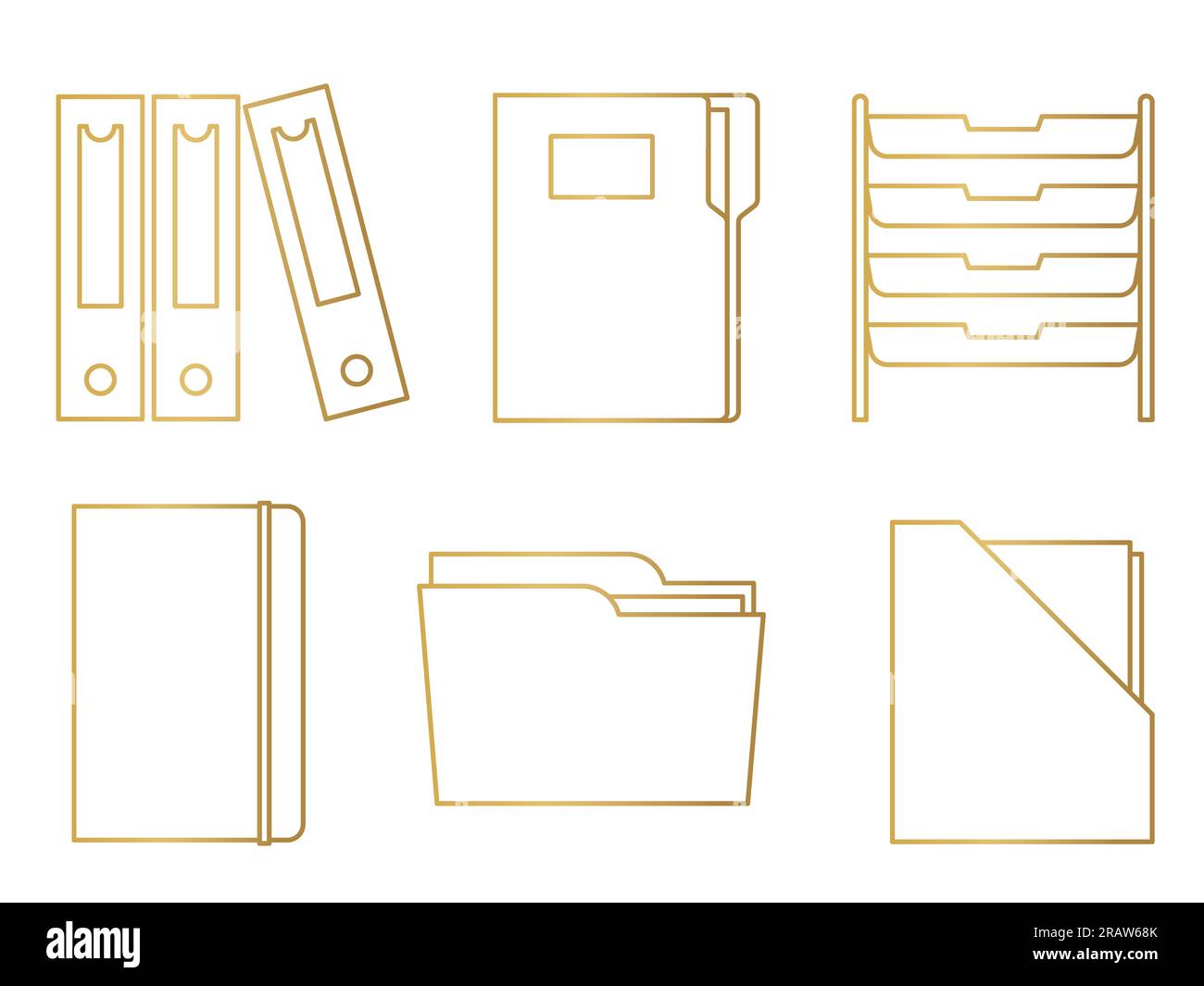 set of golden icons for documents storage in the office - vector ...
