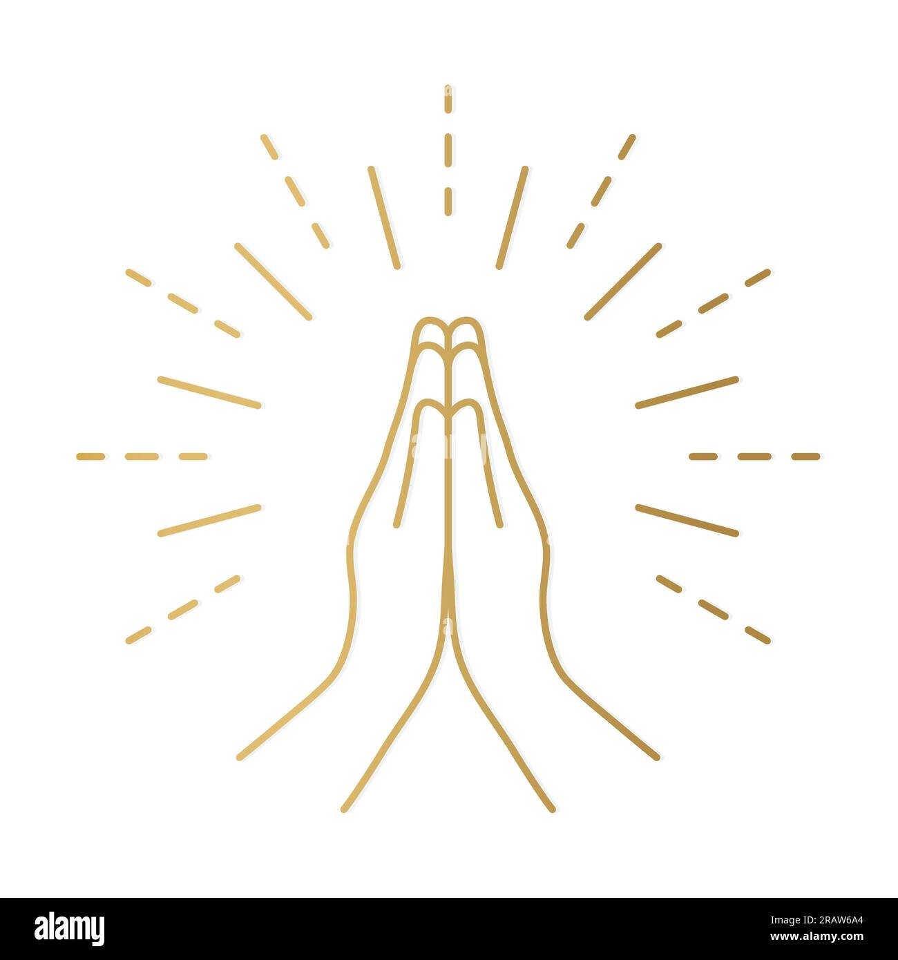 golden hands in praying position with sunburst- vector illustration ...