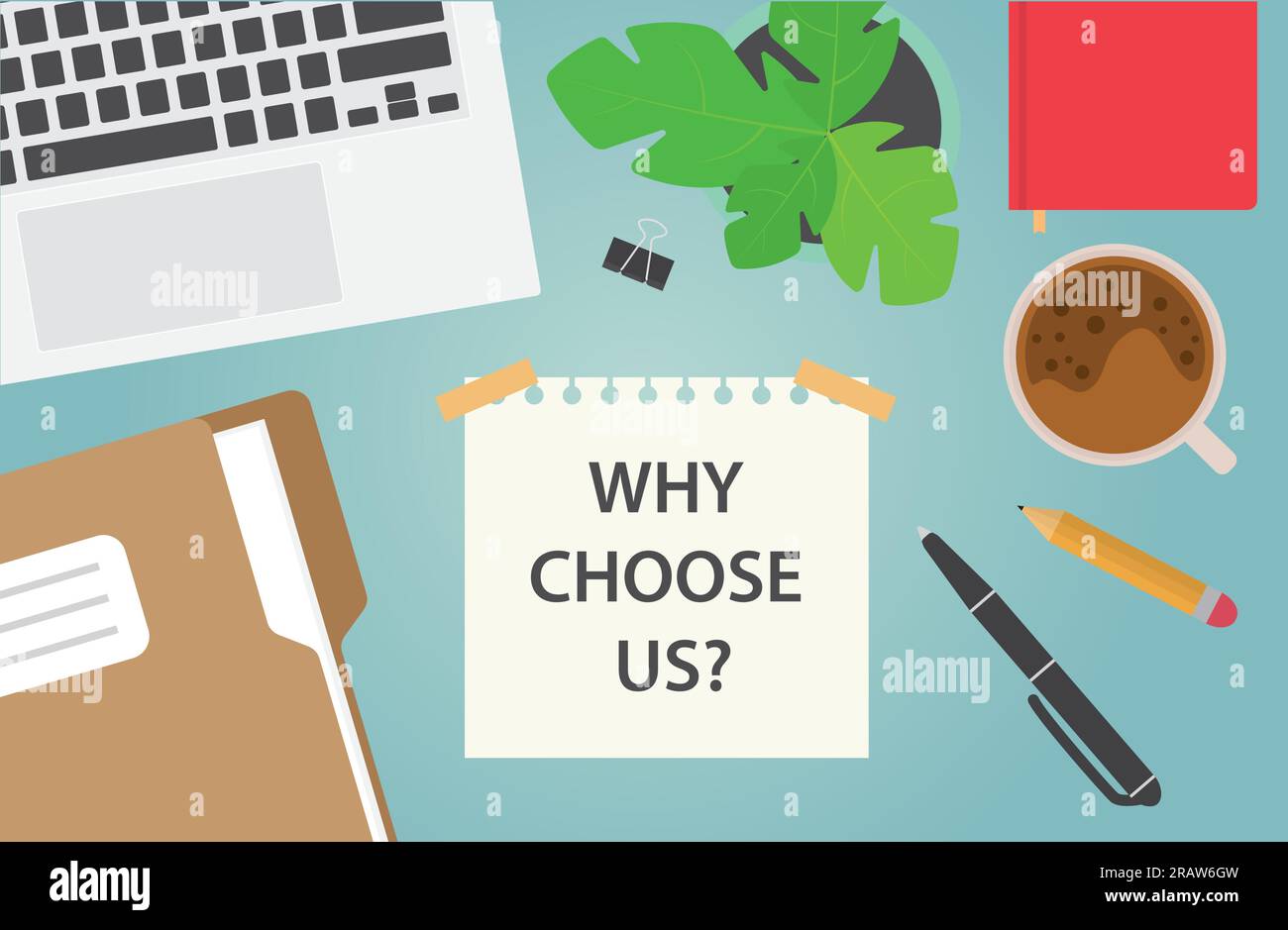 Why choose us text written on office desk, flat lay composition ...