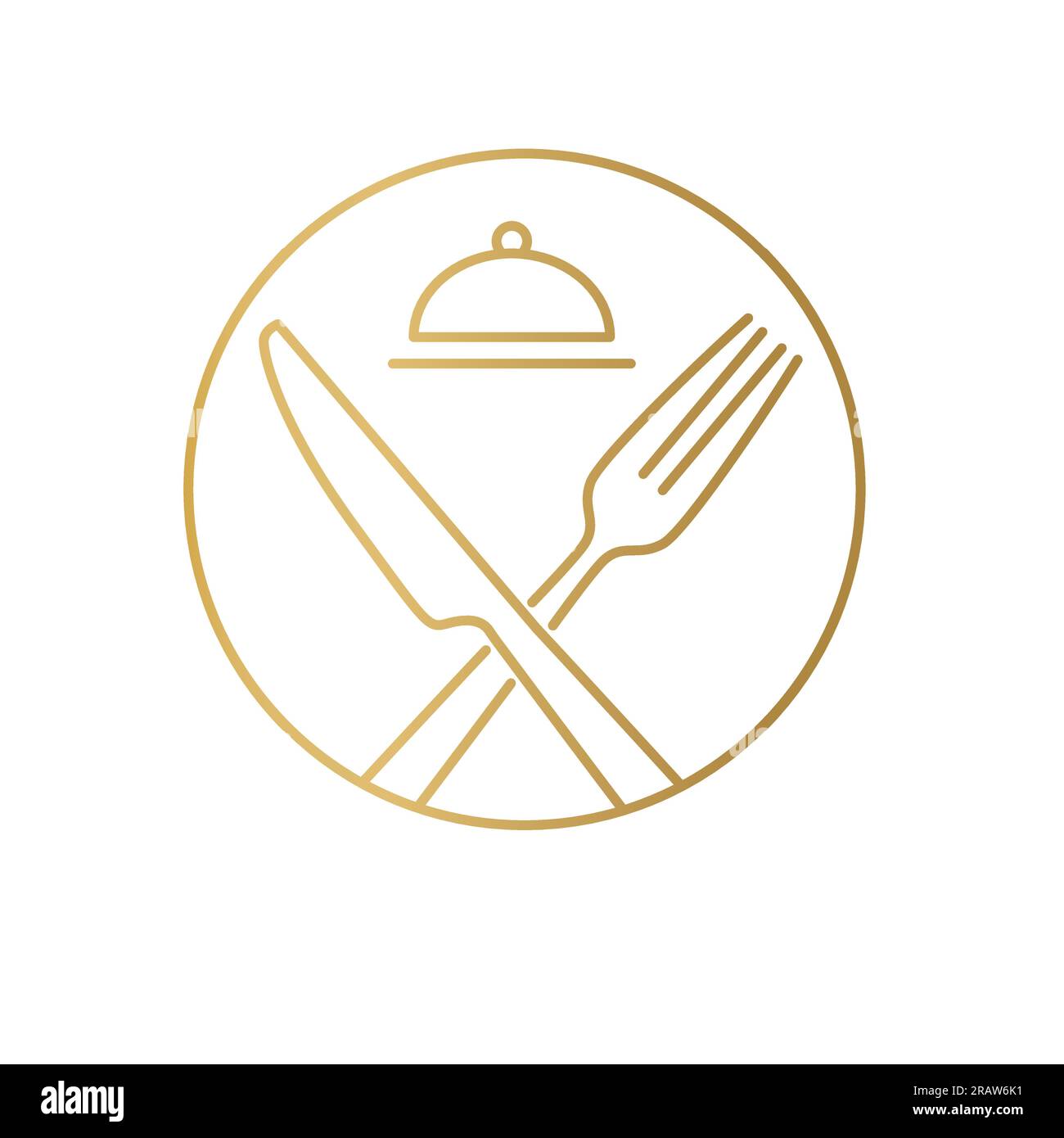 restaurant symbol, golden crossed cutlery and tray -vector illustration ...