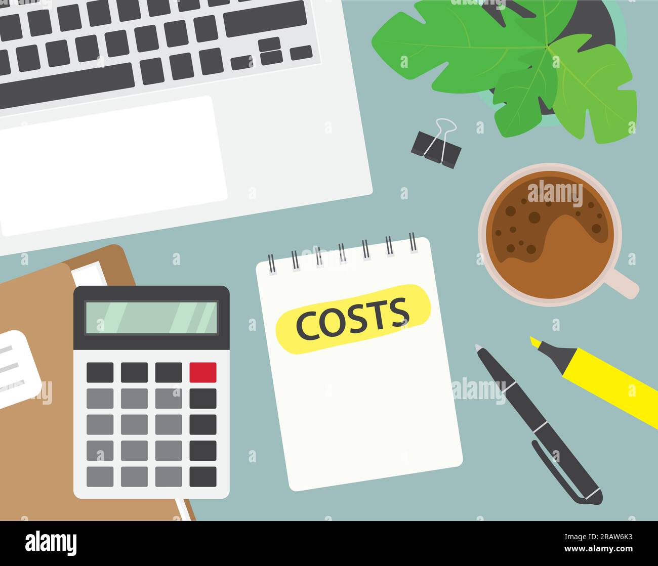 costs written in spiral notebook on on office desk, flat lay ...