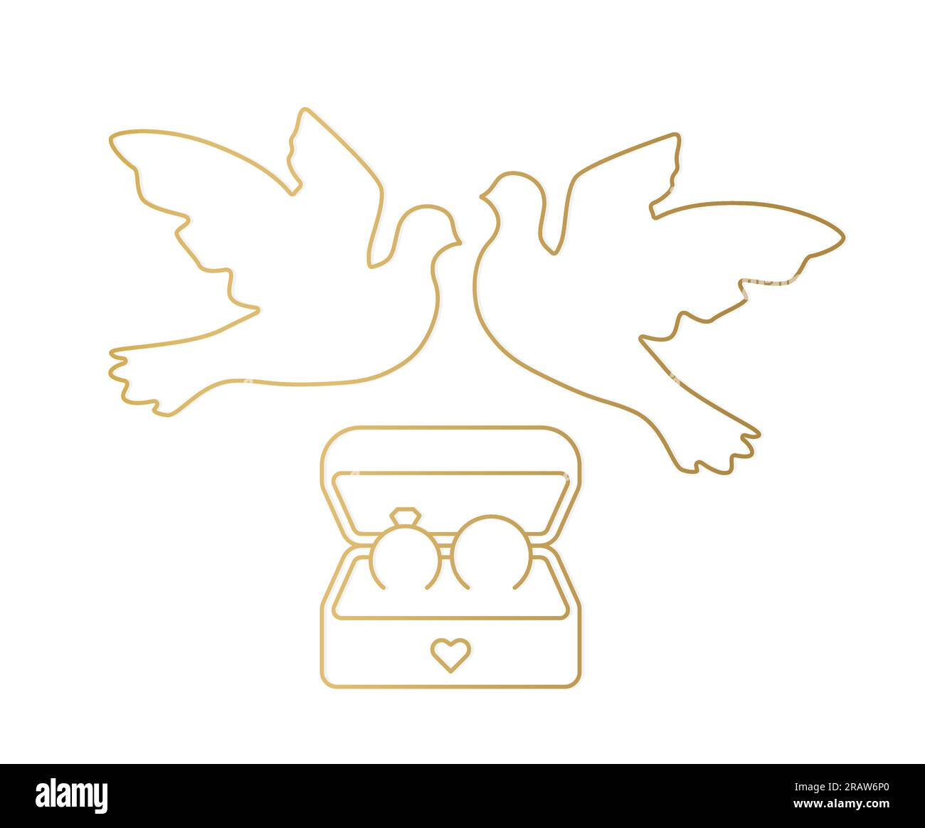 wedding invitation design element with doves and wedding rings in a box ...