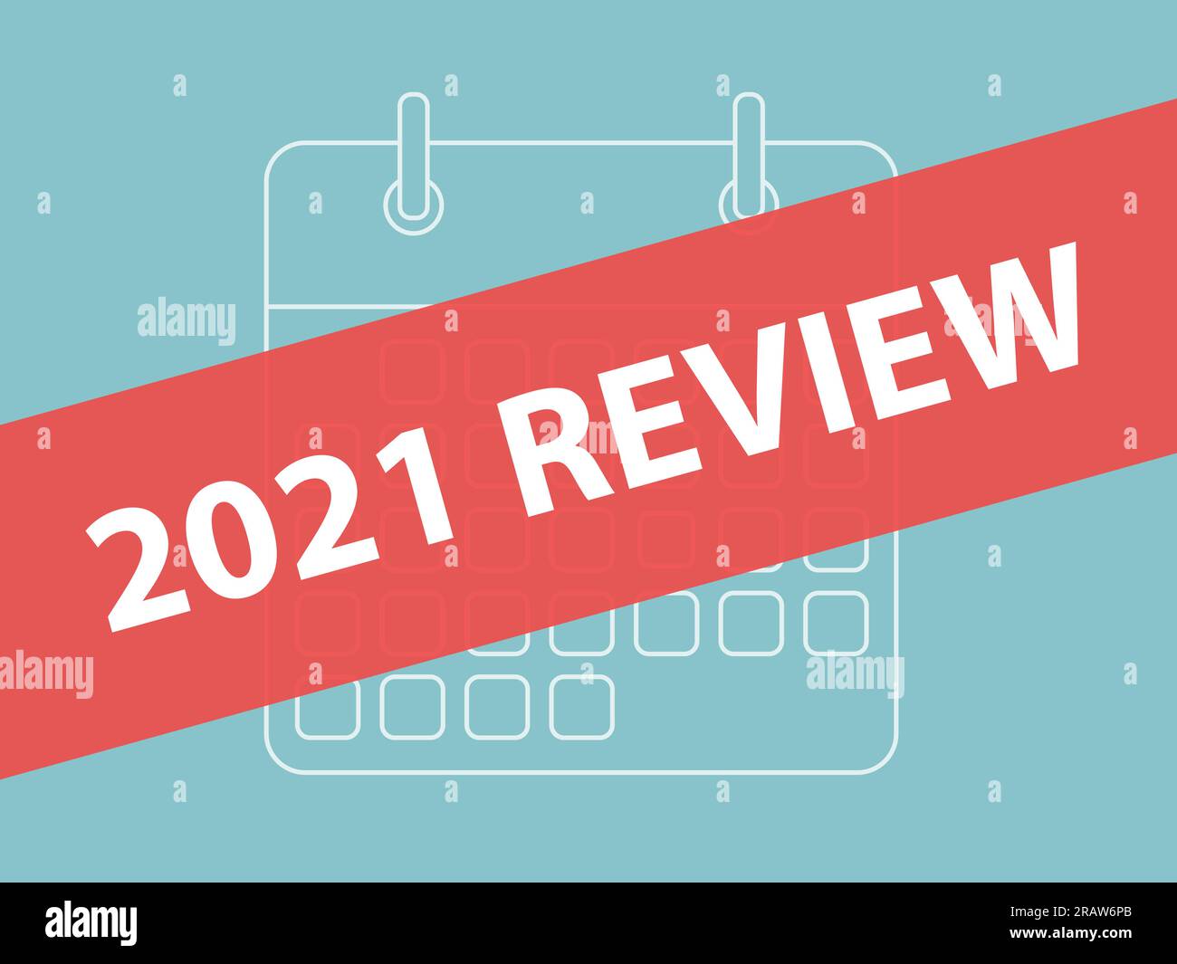2021 review banner over calendar outline- vector illustration Stock ...
