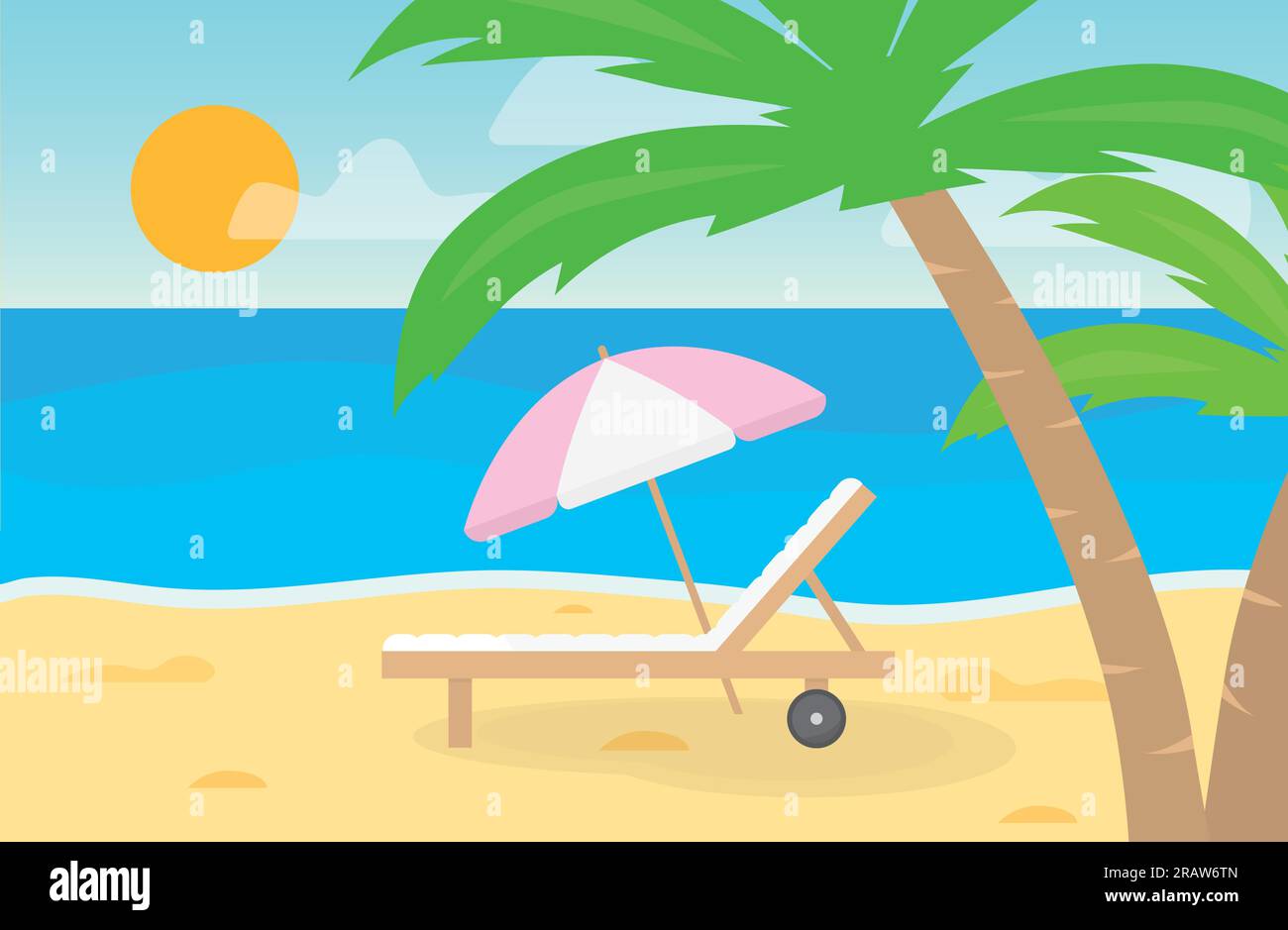 sun bed with umbrella on the tropical beach- vector illustration Stock ...