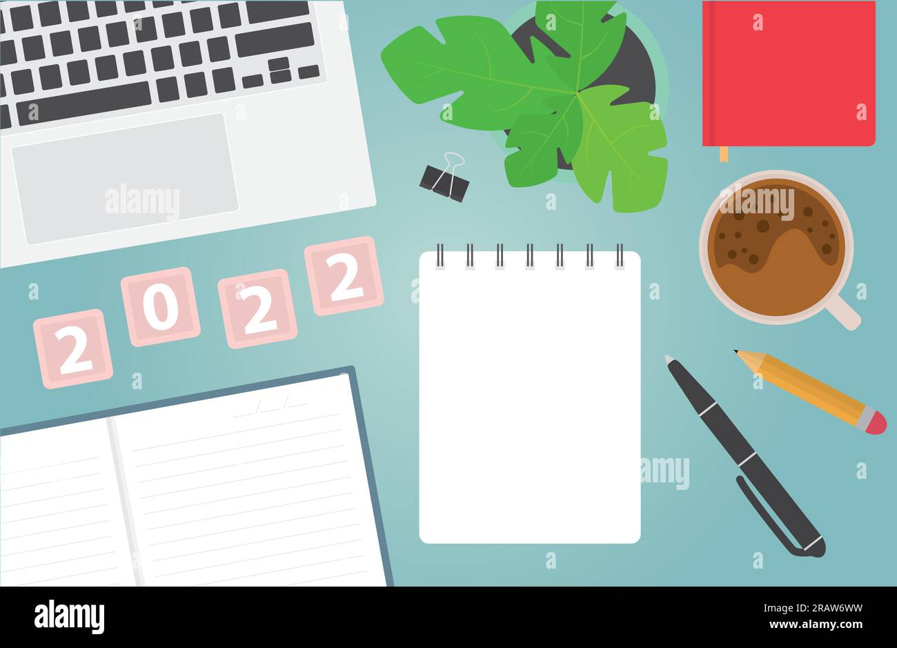 blank notebook ready for new 2022 year resolutions, goals on office ...