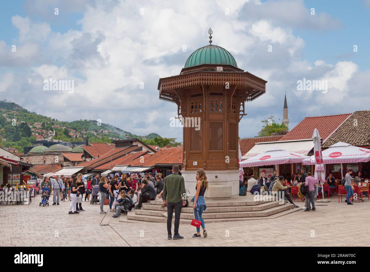 Sarajevo, Bosnia and Herzegovina - May 26 2019: The Sebilj is a Ottoman ...