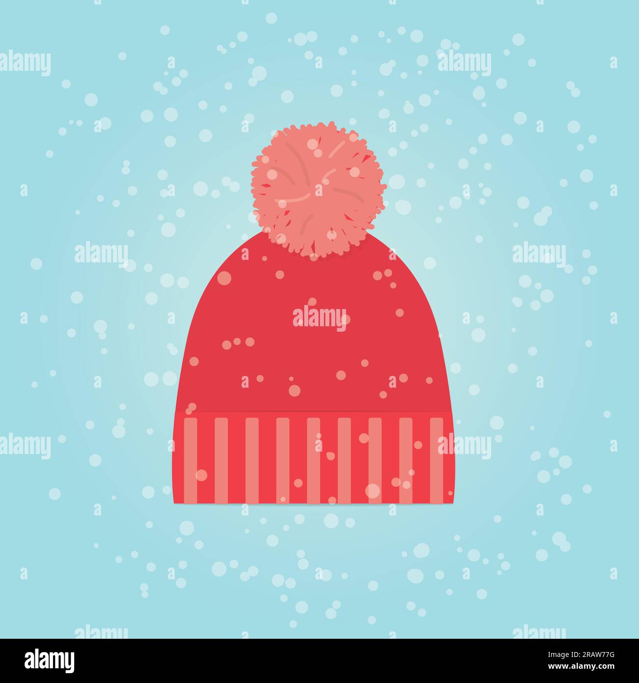 knitted red winter hat on snowy pattern - vector illustration Stock ...