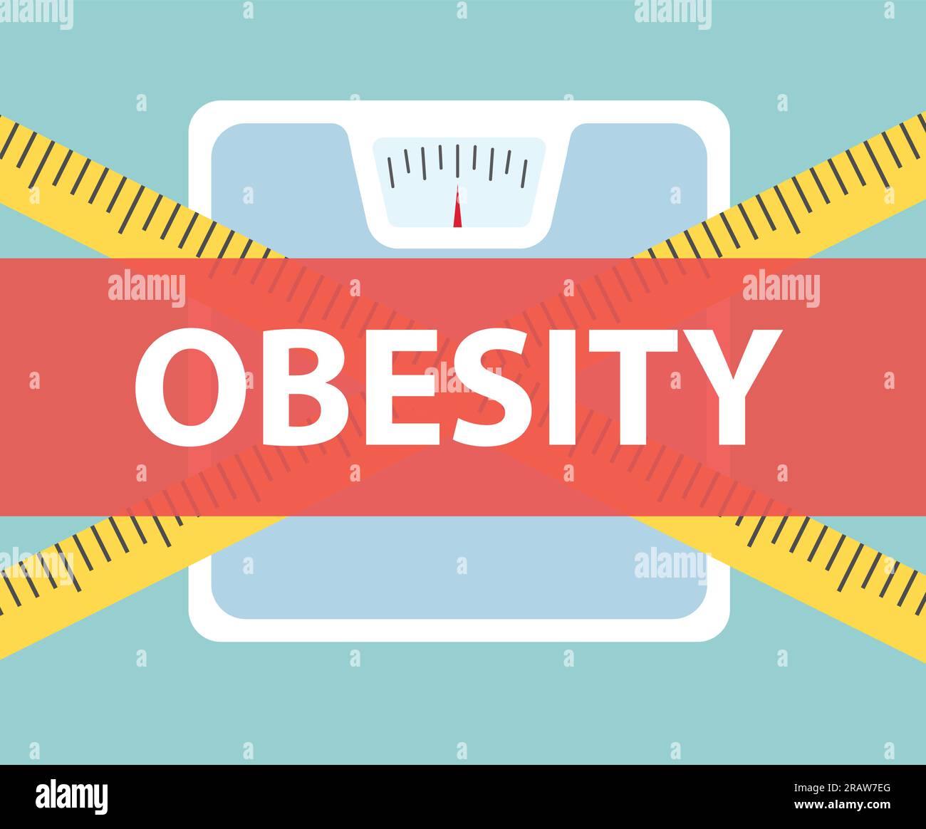 banner with obesity text over measuring tape crossed and weight scale ...