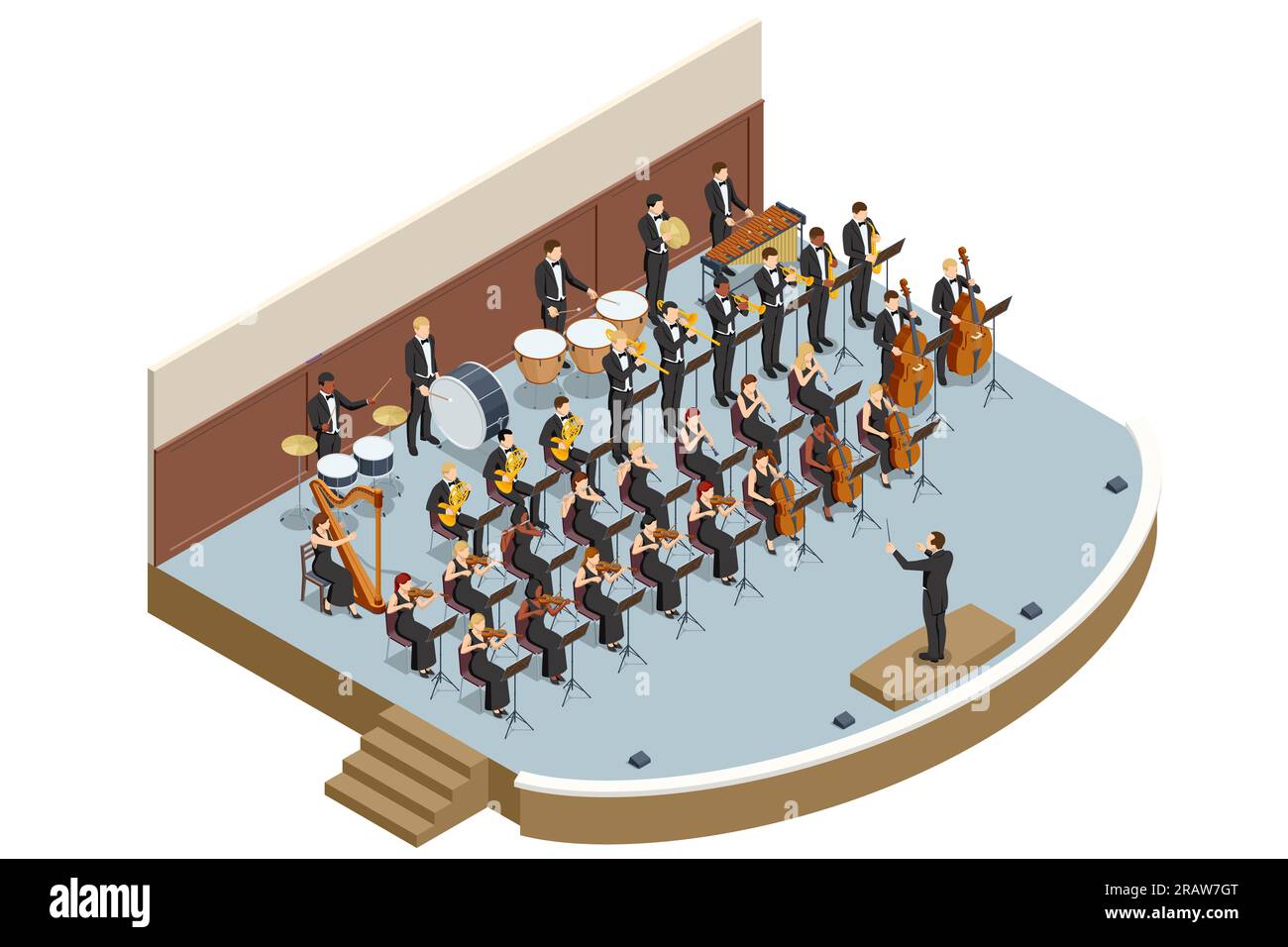 Isometric Symphony Orchestra. Symphonic string orchestra performing on ...
