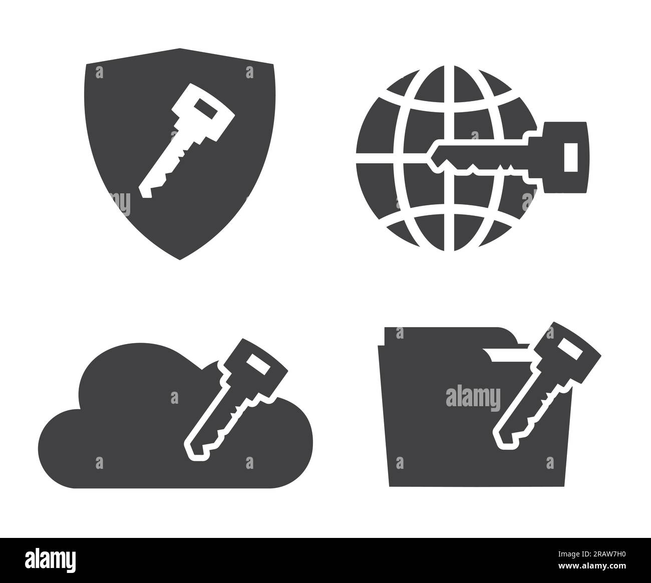 cyber security icons set, key with shield, globe, cloud and file folder- vector illustration ...