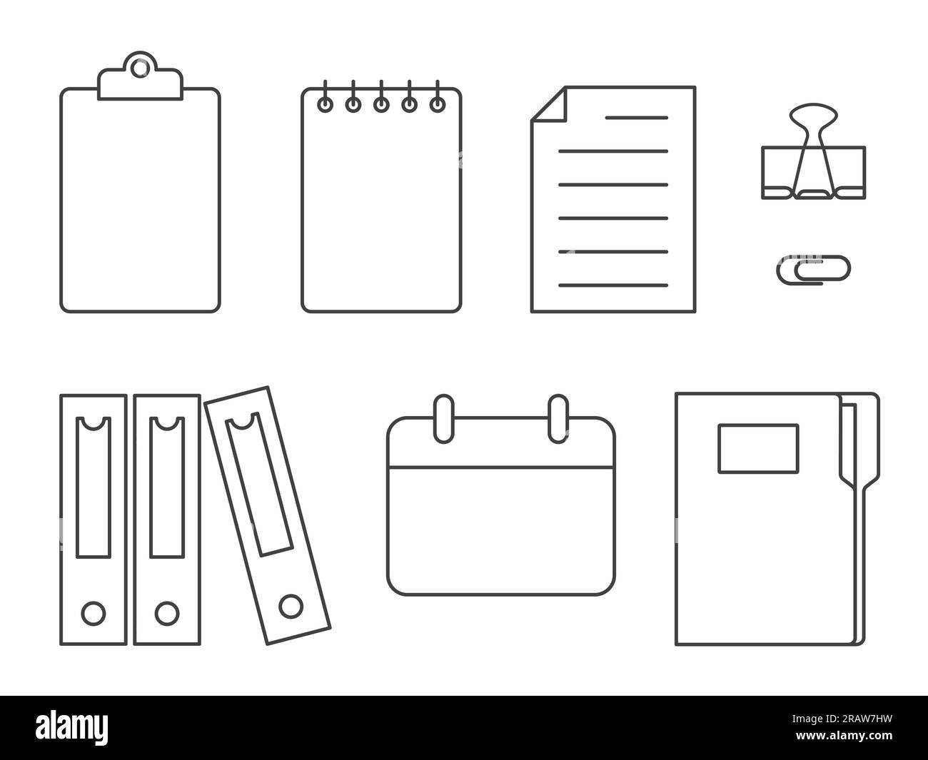 set of business, office, education icons: clipboard, spiral notebook ...