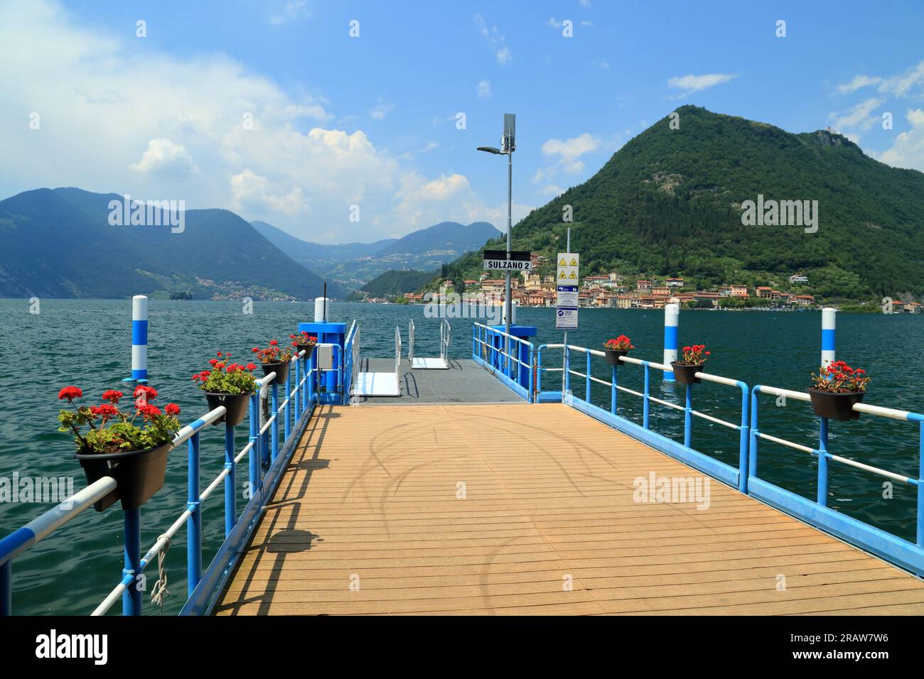 Lake Iseo, Sulzano ferry terminal 2. Lago d'Iseo, Iseosee, Italy. Monte ...