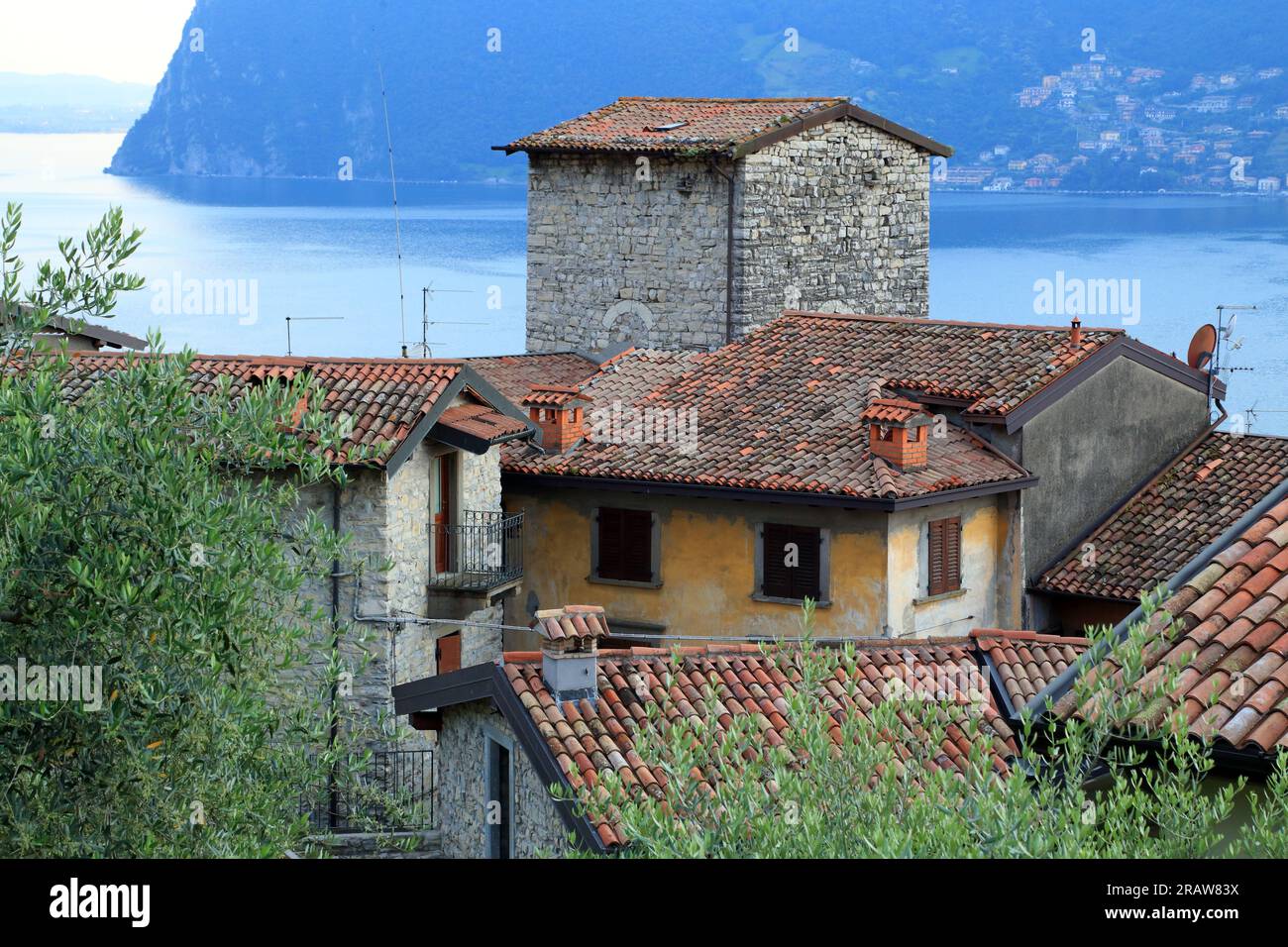 Lake Iseo, Siviano town. Lago d'Iseo, Iseosee, Italy. Monte Isola Stock ...
