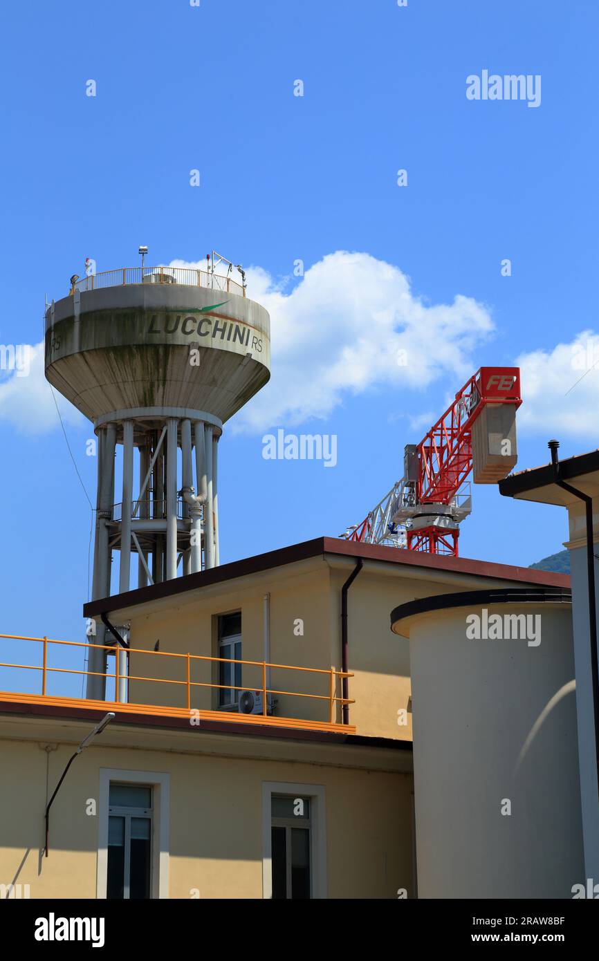 Lake Iseo, Italian steel company Lucchini RS S.p.A. Castro town. Lago d ...