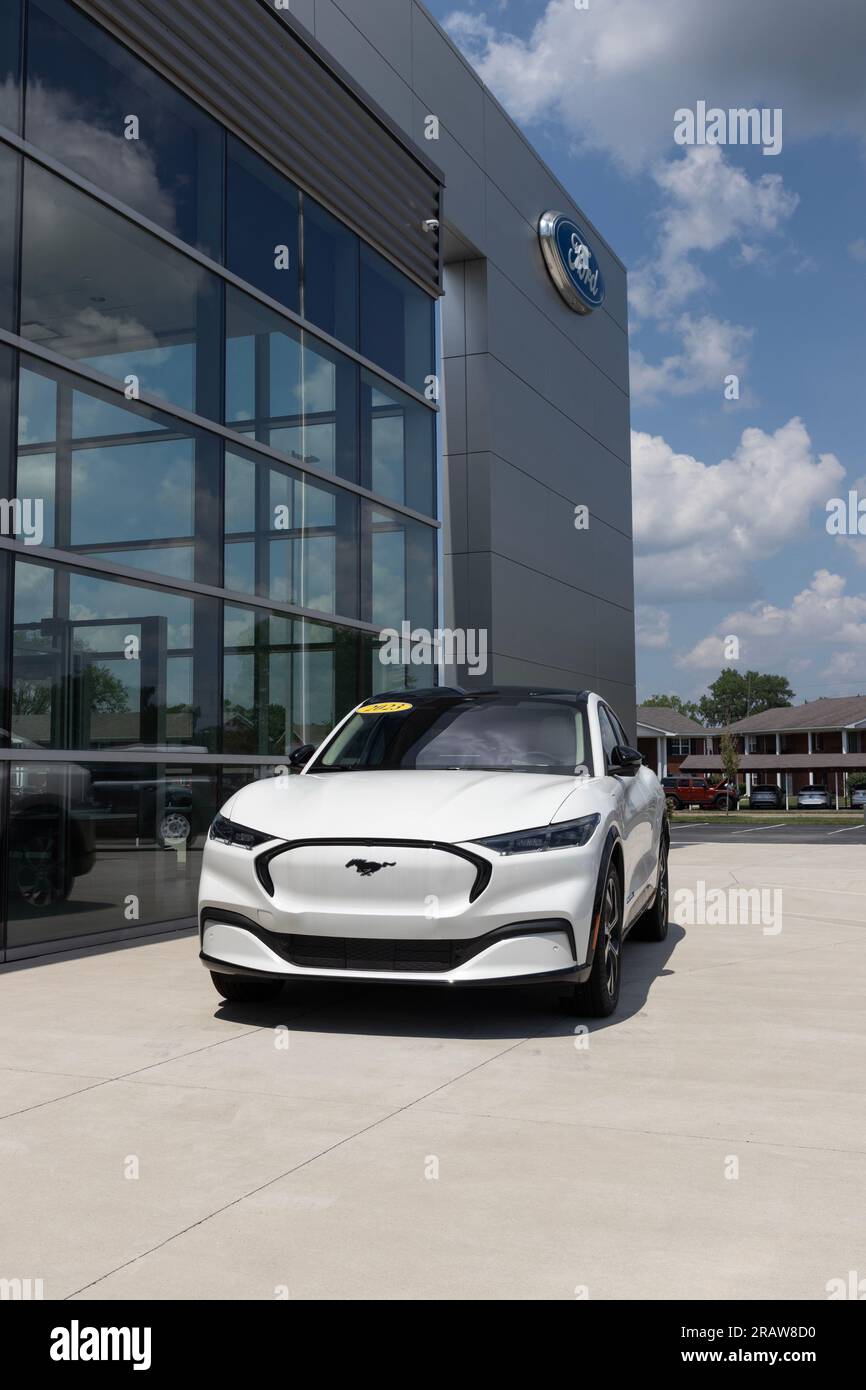 Kokomo - July 4, 2023: Ford Mach-E Mustang SUV display. The Mustang ...