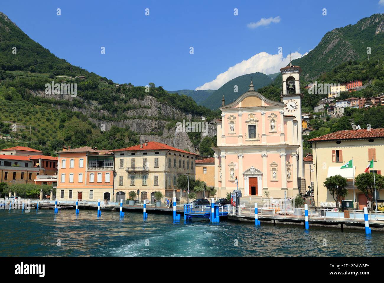 Parrocchia San Martino Marone church. Lake Iseo, Marone town. Lago d ...